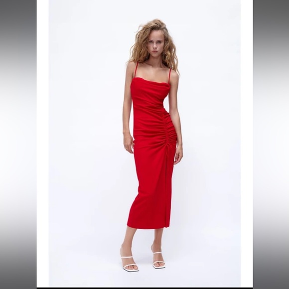 Zara | Dresses | Zara Red Midi Dress | Poshmark